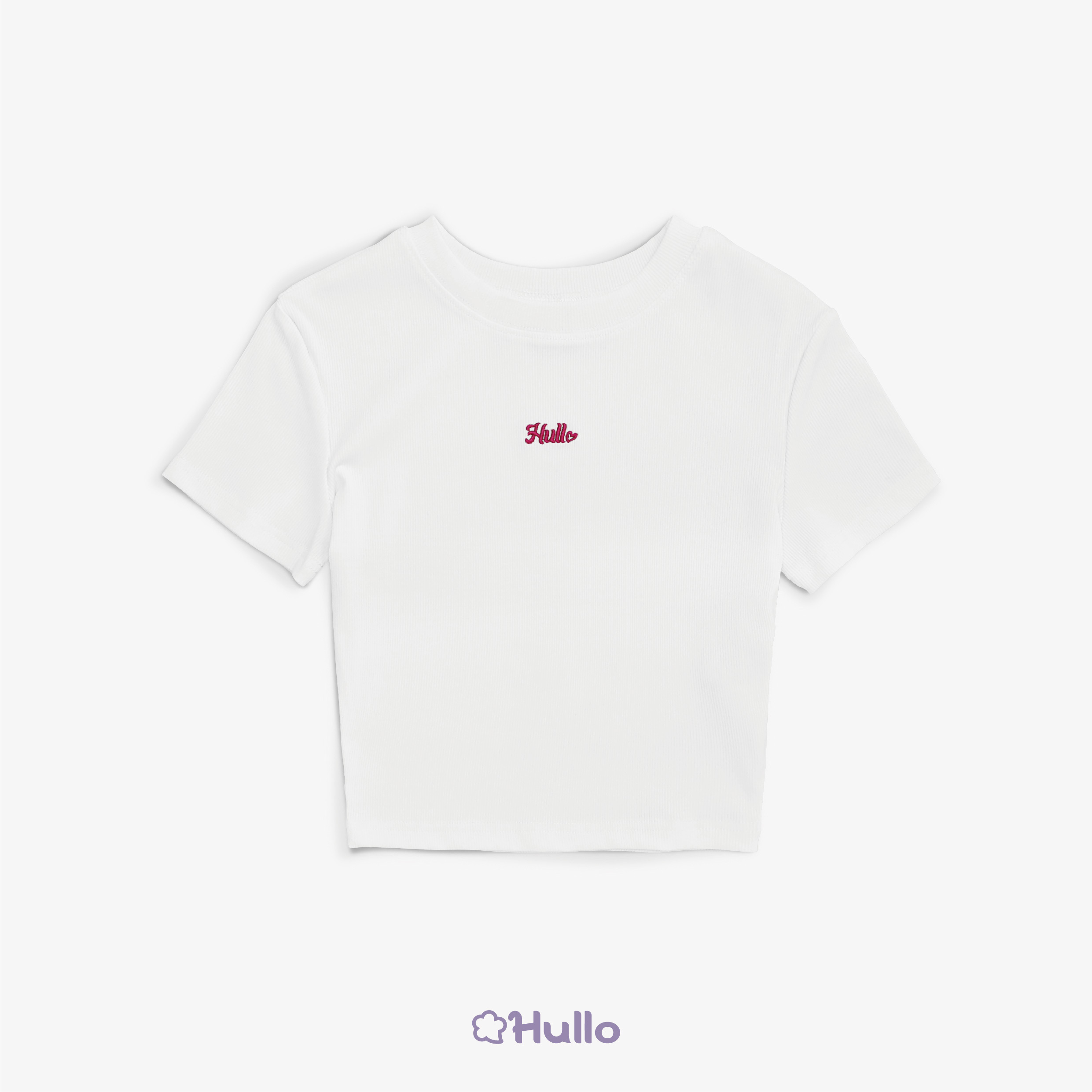 Hullo 刺繡基本款Logo短版上衣 白色