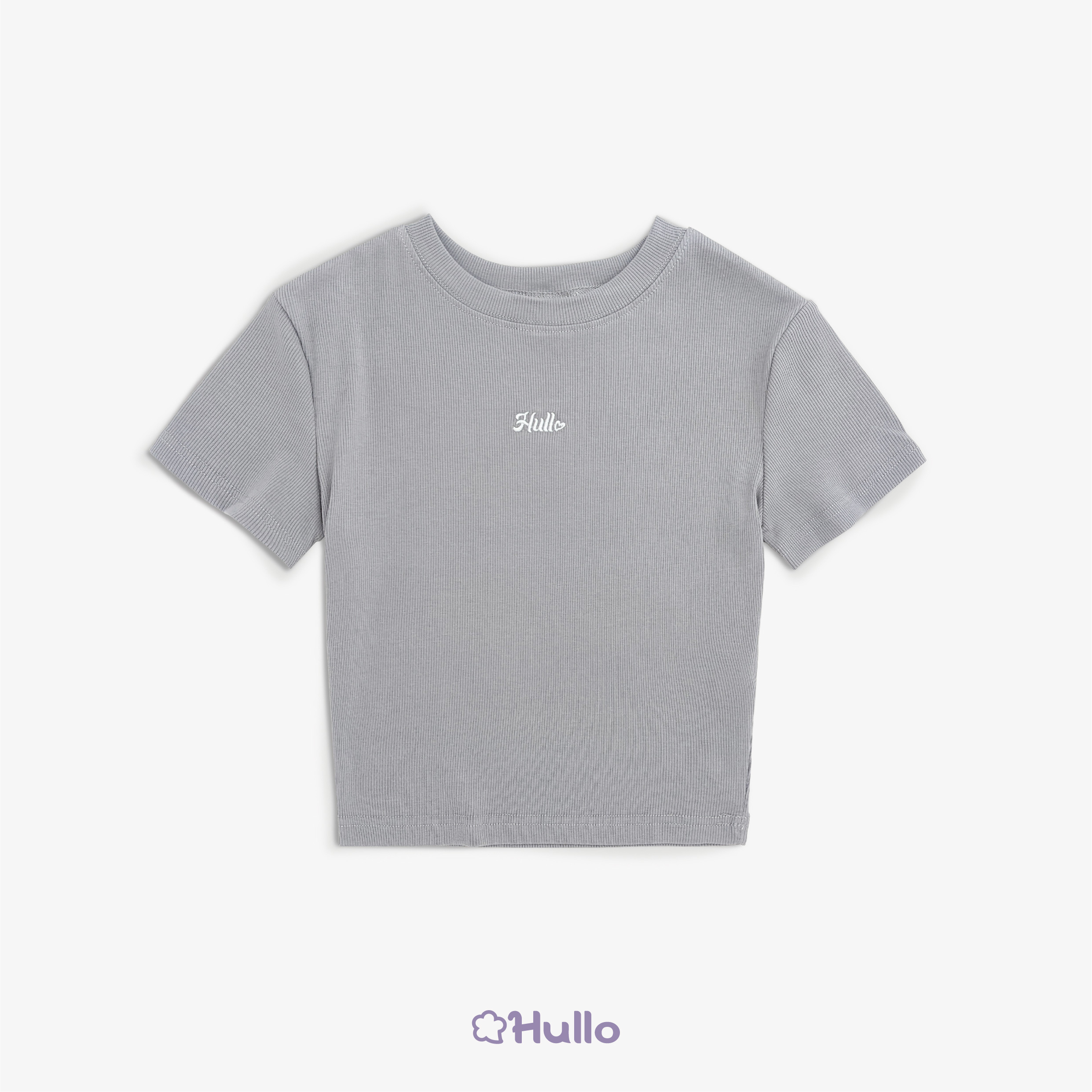 Hullo 刺繡基本款Logo短版上衣 淺灰色
