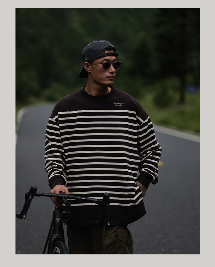 ublt14 | UNBENT重磅厚手感洗水簡約美式橫間長袖t /2色