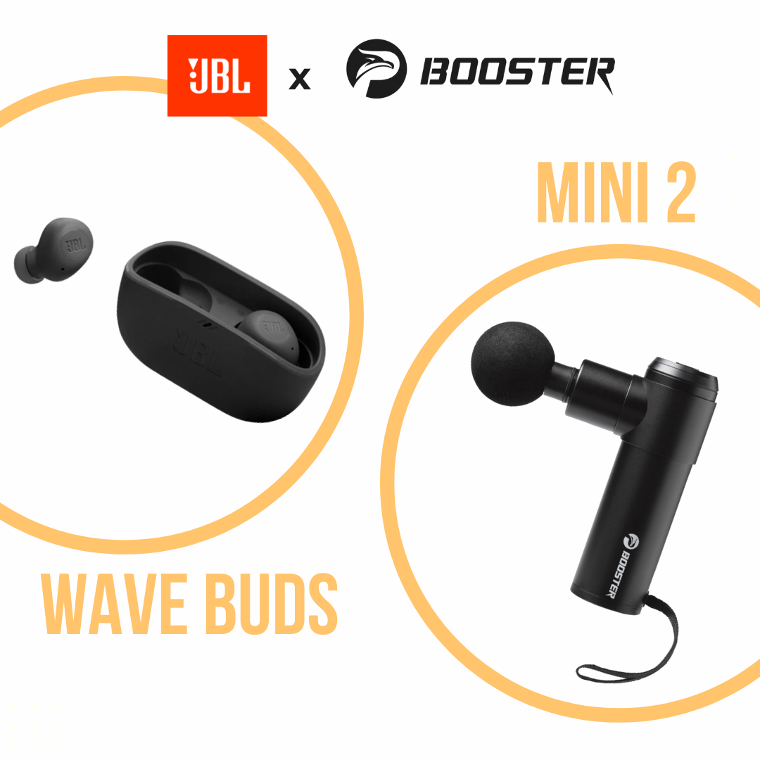 【JBL x Booster】WAVE BUDS 真無線藍芽耳機 + MINI 2 迷你強力筋膜槍