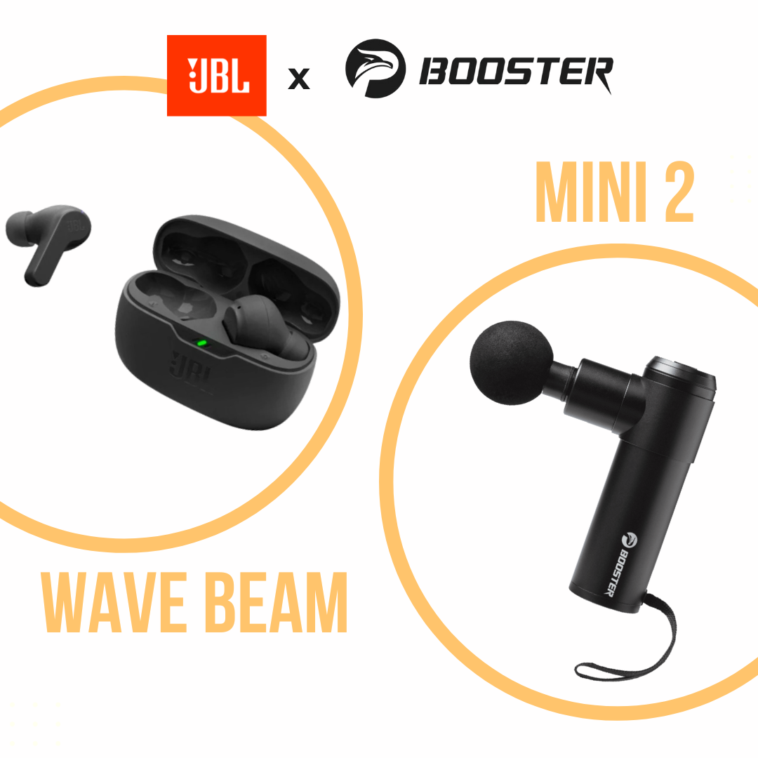 【JBL x Booster】WAVE BEAM 真無線藍芽耳機 + MINI 2 迷你強力筋膜槍