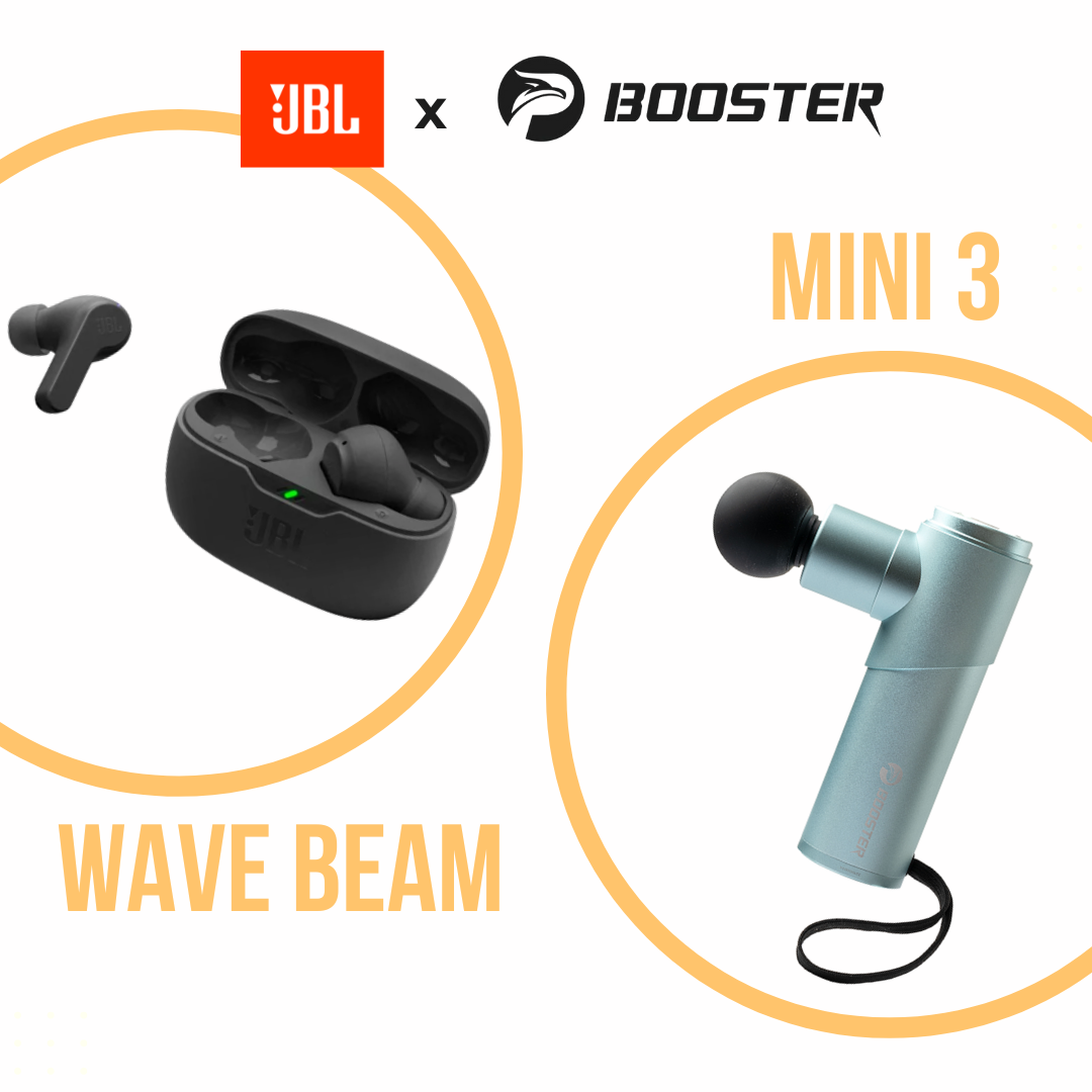 【JBL x Booster】WAVE BEAM 真無線藍芽耳機 + MINI 3 迷你強力按摩槍