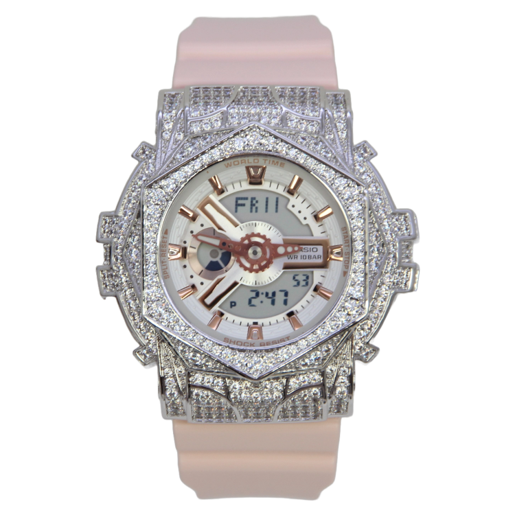 BA-110RG-4A 銀色 玫瑰設計 閃石改裝手錶