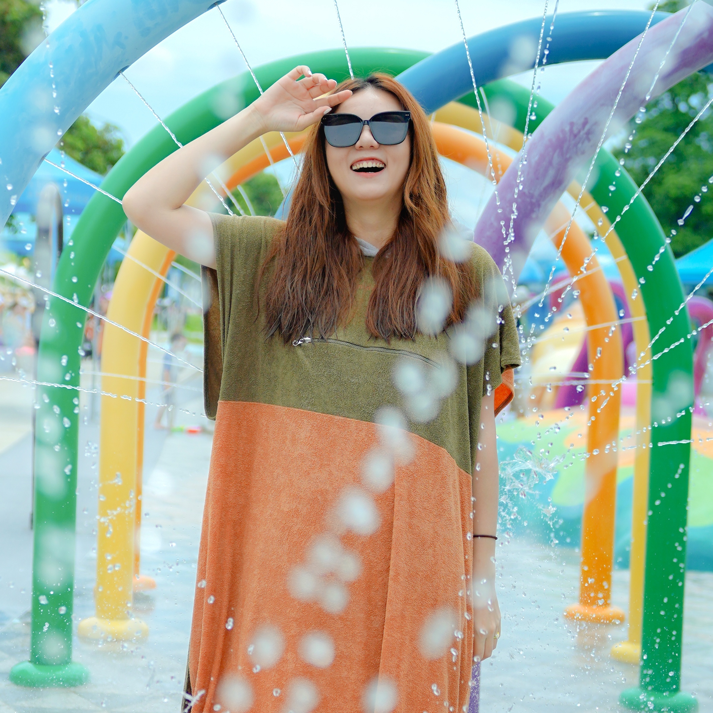 nininono｜小容包毛巾衣(綠X棕)