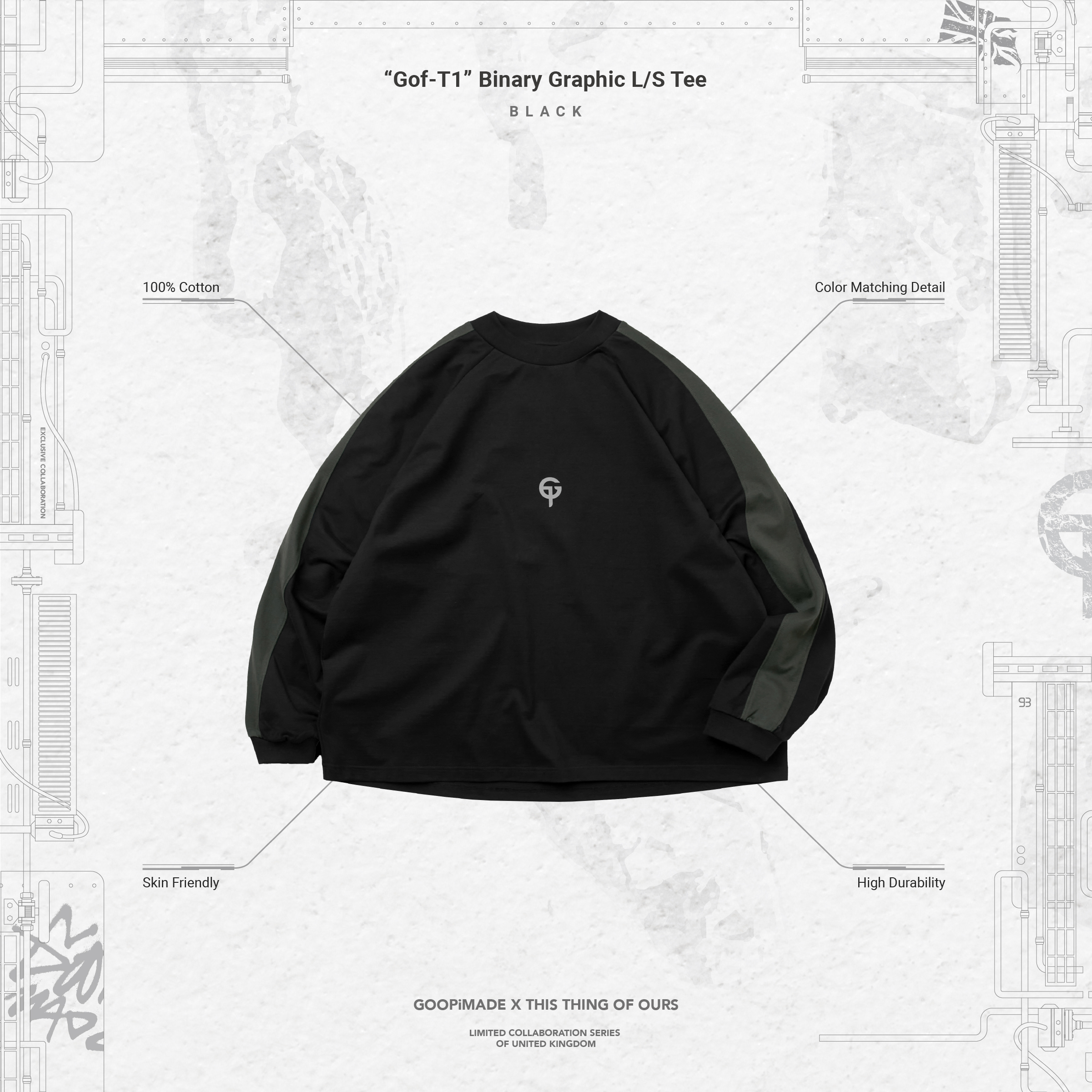 “Gof-T1” Binary Graphic L/S Tee - Black