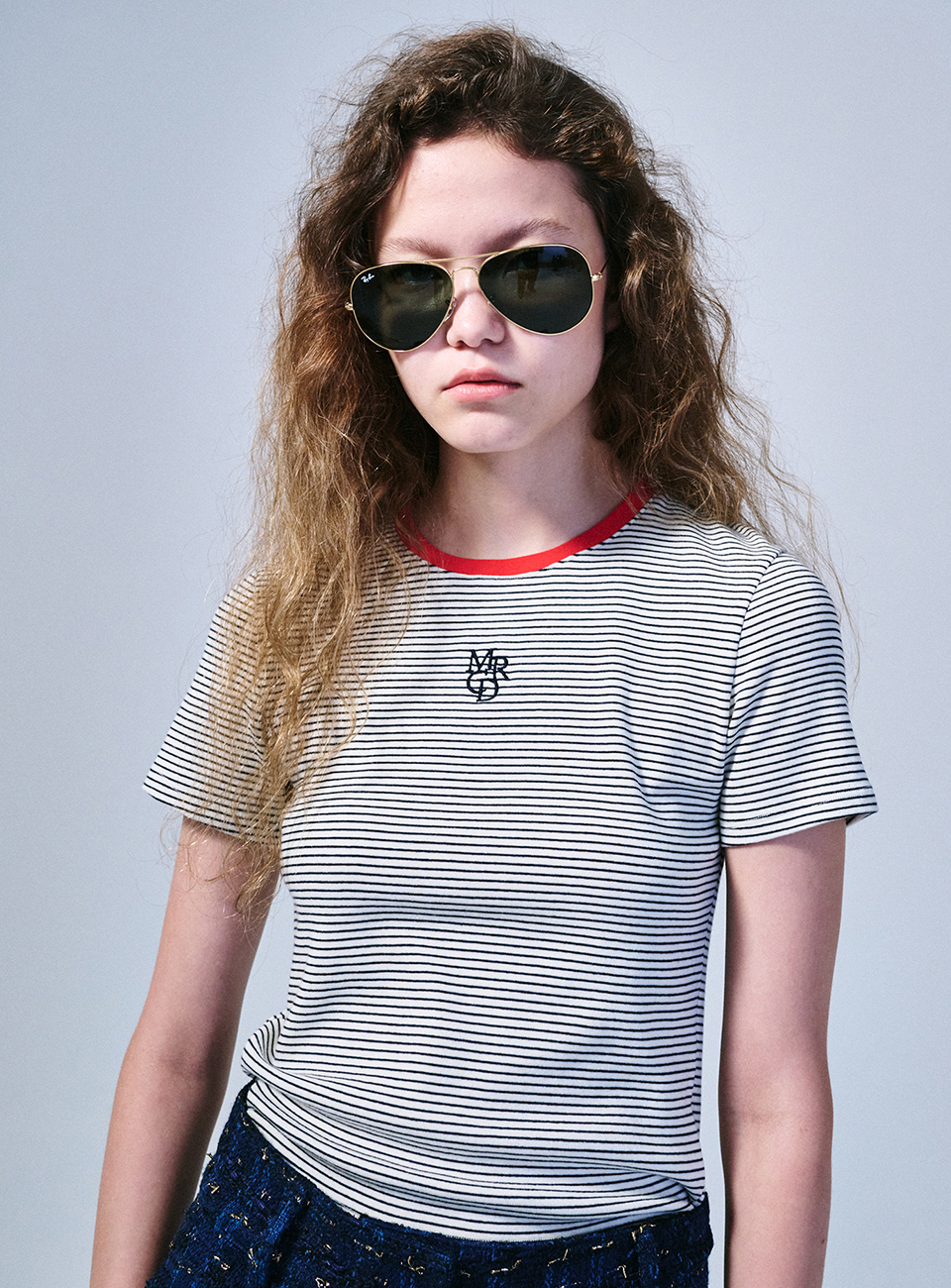 Mardi Mercredi TSHIRT STRIPE SMALL LOGO MRCD_IVORY NAVY