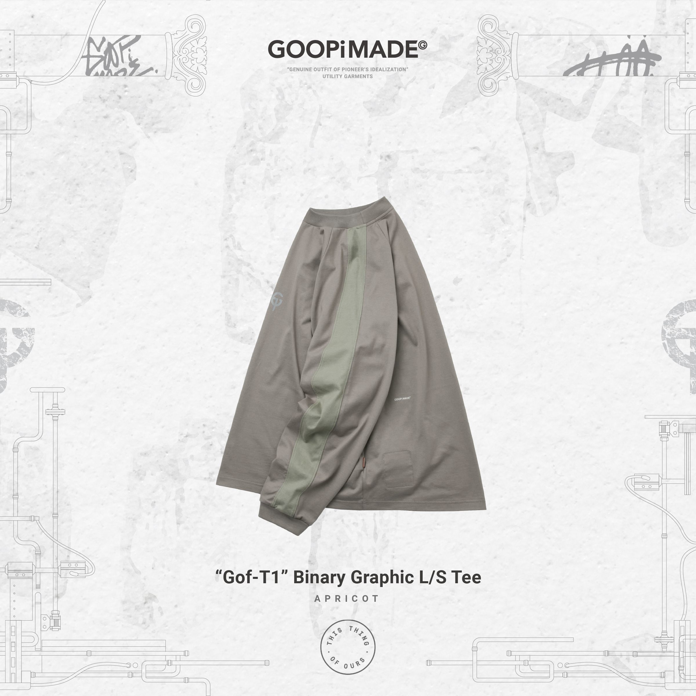 GOOPiMADE “Gof-T1” Binary Graphic L/S Tee - Apricot