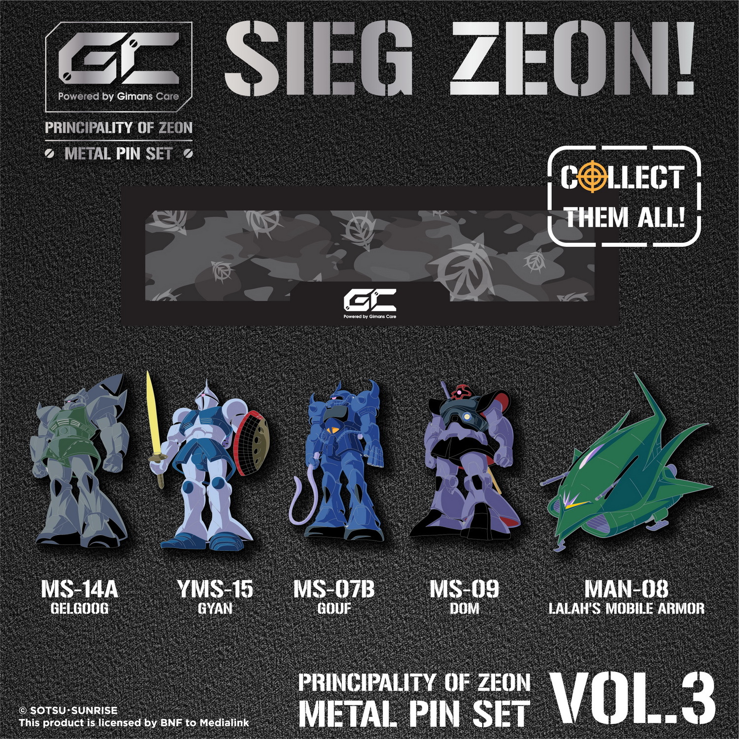 Mobile Suit Gundam Metal Pin Set - Zeon Part 3 Gimans C