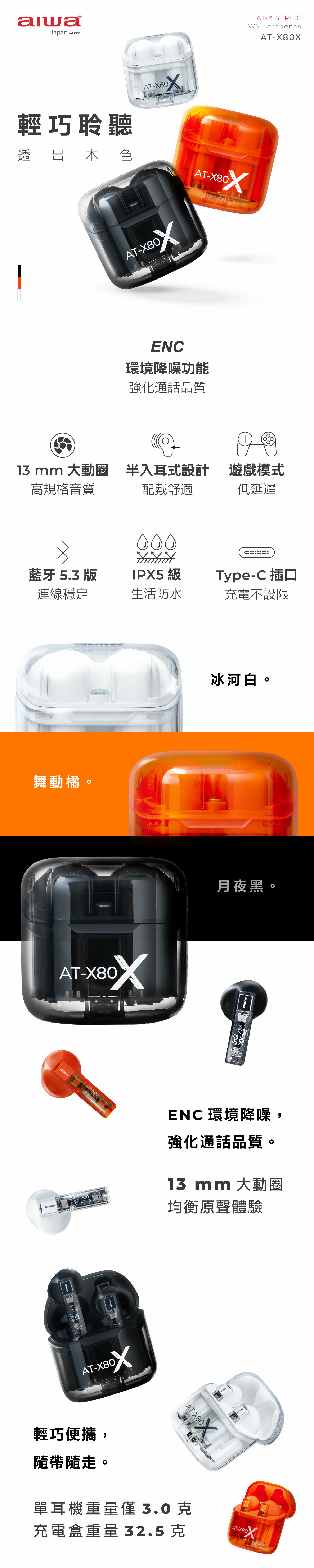 AIWA 愛華 真無線藍牙耳機AT-X80X