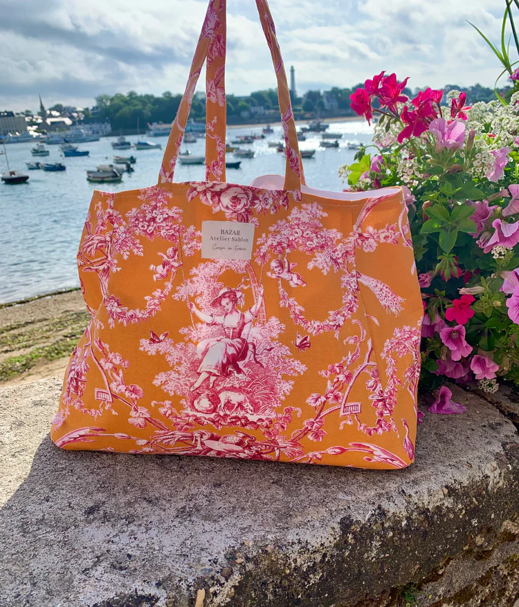 Bazar Atelier Sablon Cabas - Jouy de Fruit Orange & Fuc