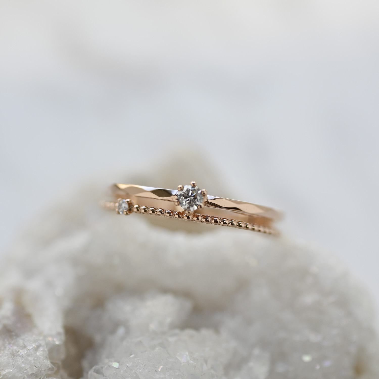 18K Facet Double Layer Diamond Ring