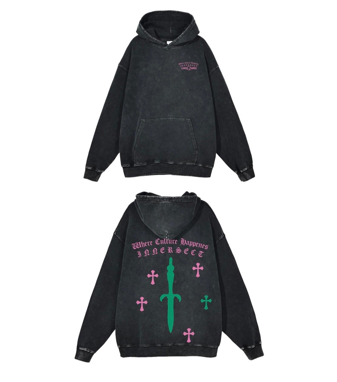 LONEONES X INNERSECT Hoodie (Pink/Green/Washed Black)