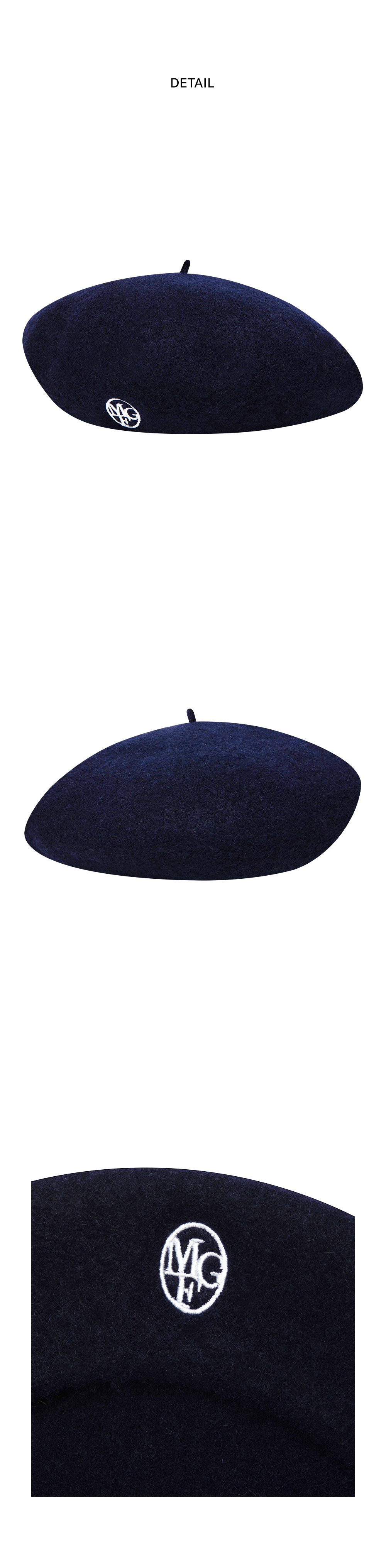 【MARITHE】 CIRCLE LOGO EMBROIDERY WOOL BERET 4色 (HA320)