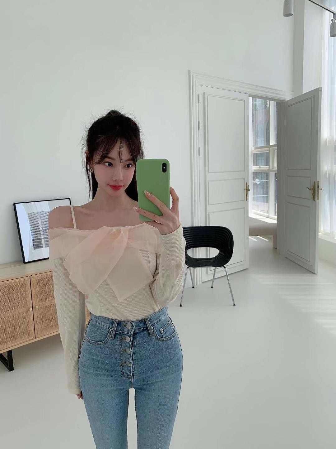 【長袖VER來了】吊帶露肩仙氣BLOUSE丨三色入 KR-1018