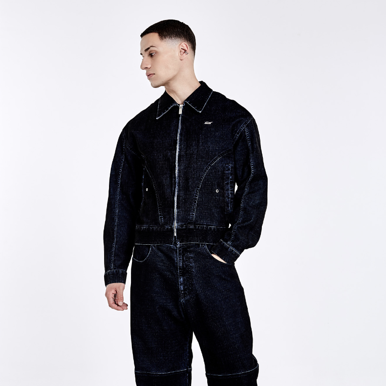 Bulky zipper denim Jacket - Midnight Blue