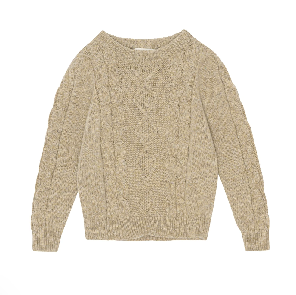Floess｜JUNO CABLE SWEATER OAT MELANGE - 燕麥純羊毛毛衣