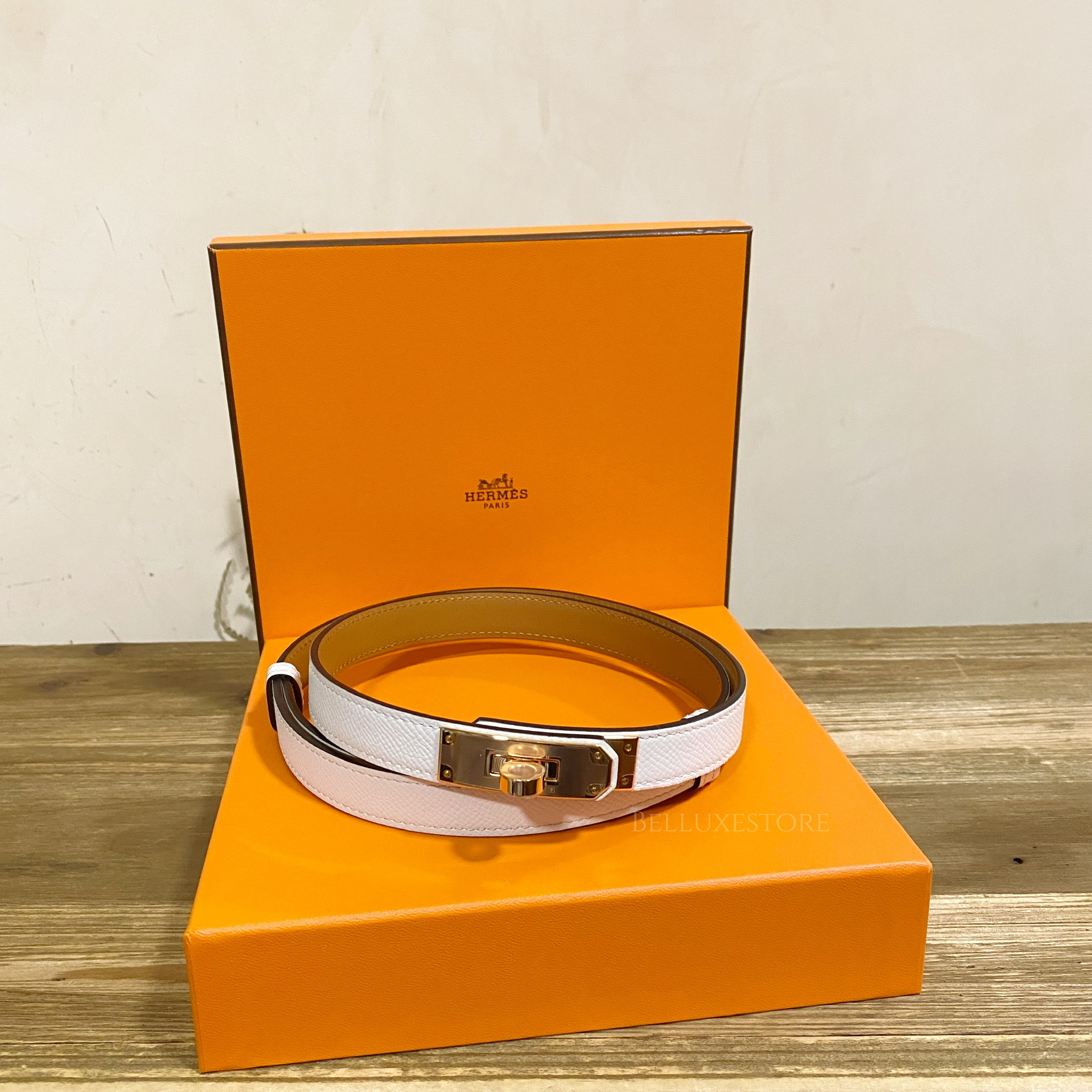 [Unused] Hermes kelly belt epsom stamp B blanc/ ros...