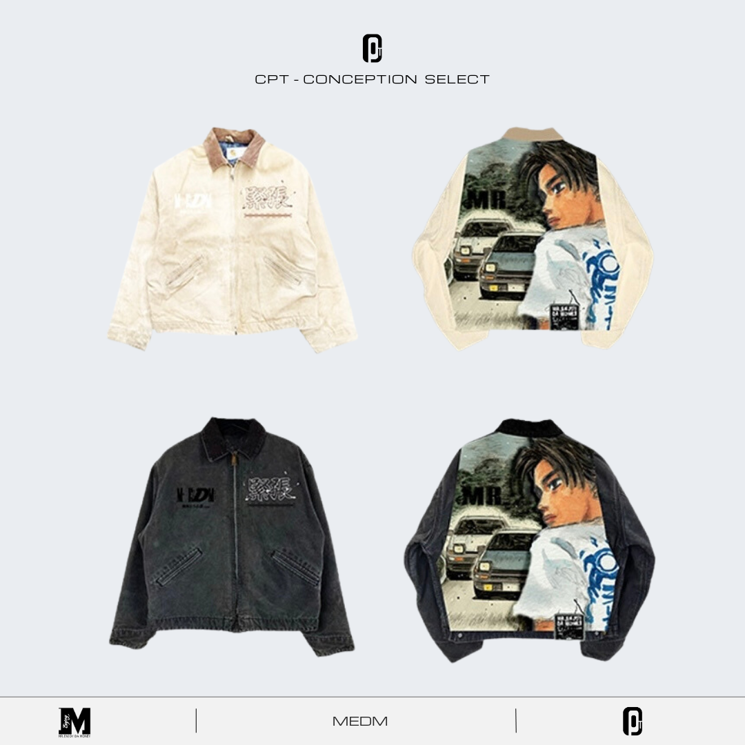 MEDM 頭文字D 拓海86大面積油畫復古印刷 BOXY 短寬 底特律 翻領夾克