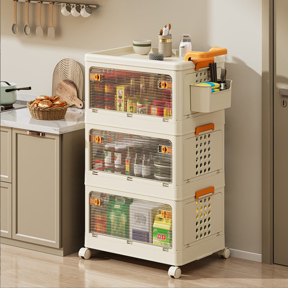 【AOTTO】三層開門折疊置物收納推車-特大款(AC-201)