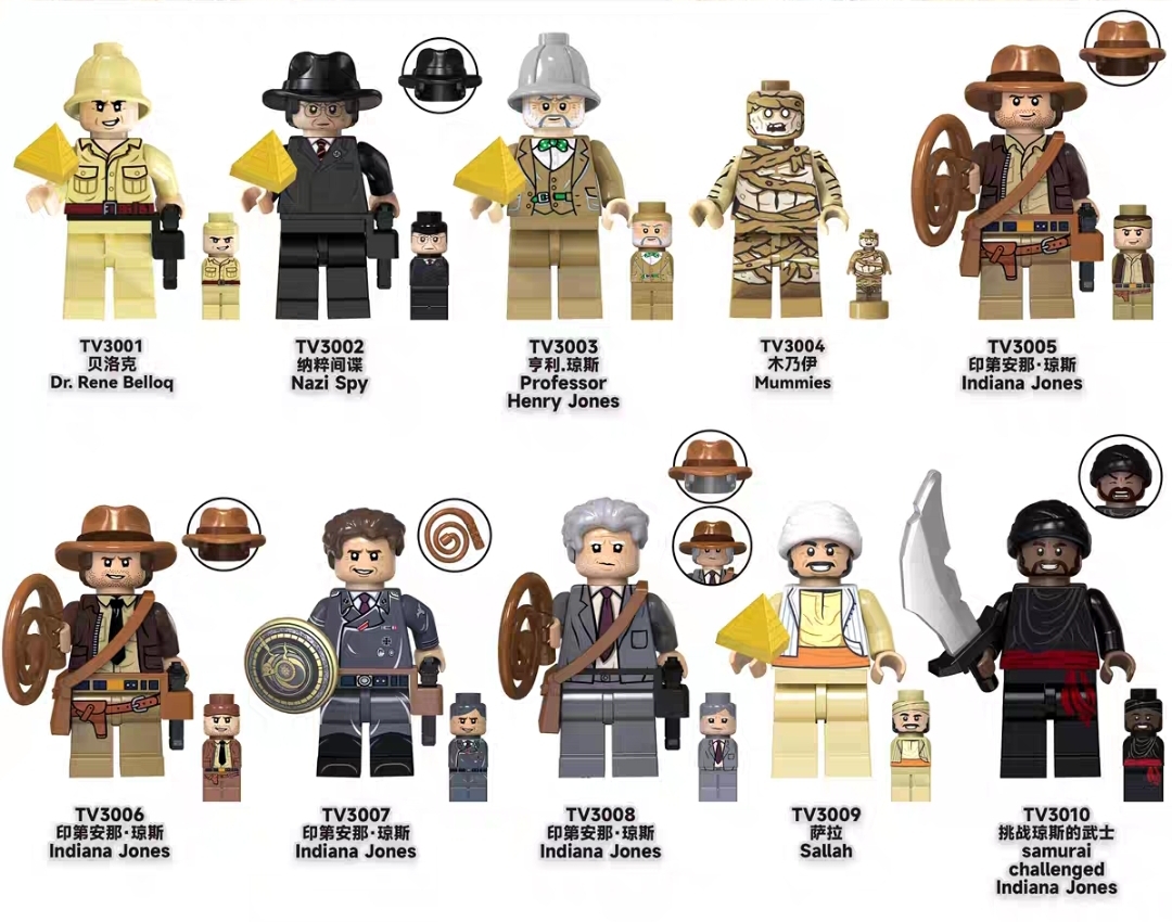 10PCS / LOT Indiana Jones Minifigs fit Lego TV6301