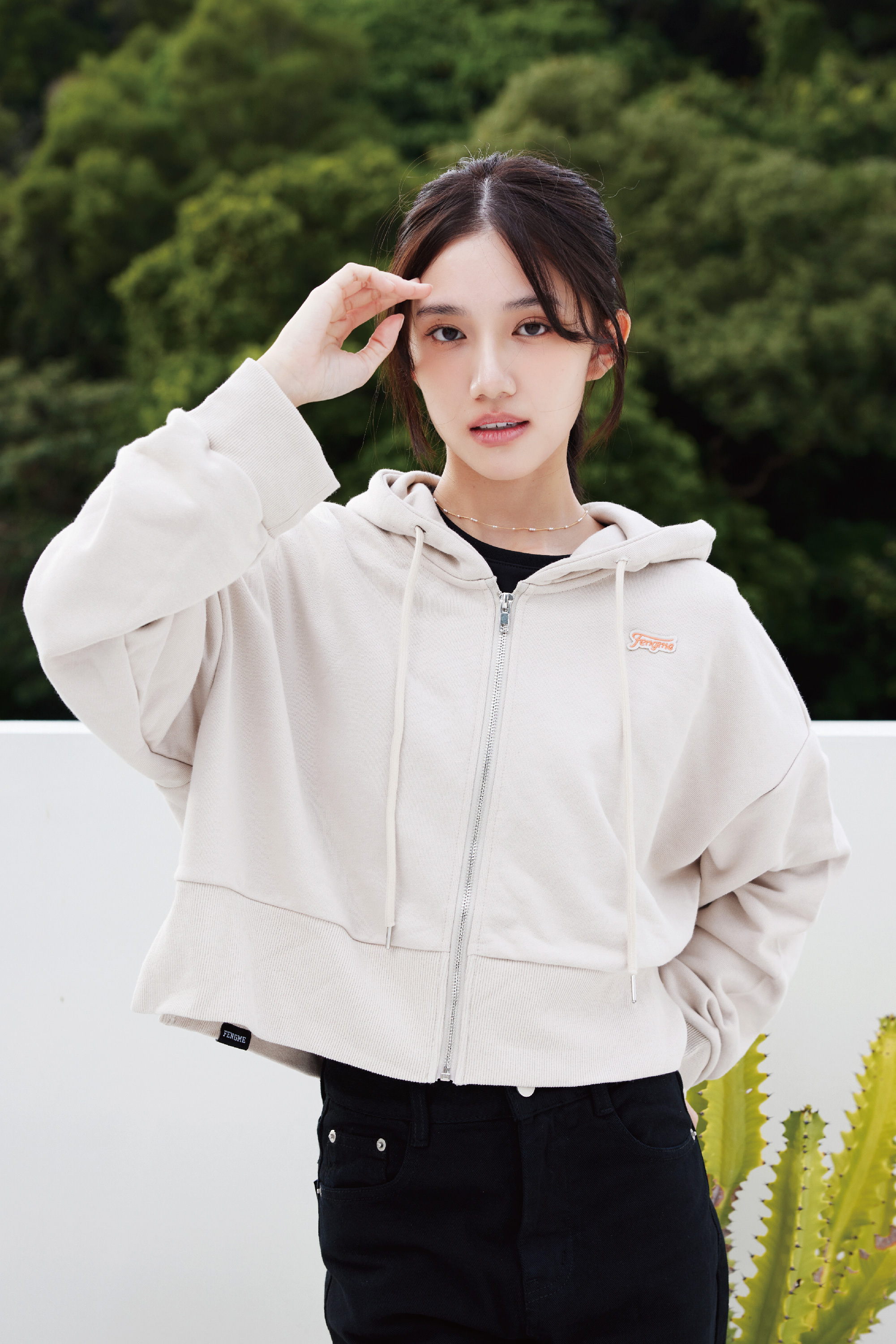 FENGME美式短版連帽外套-燕麥