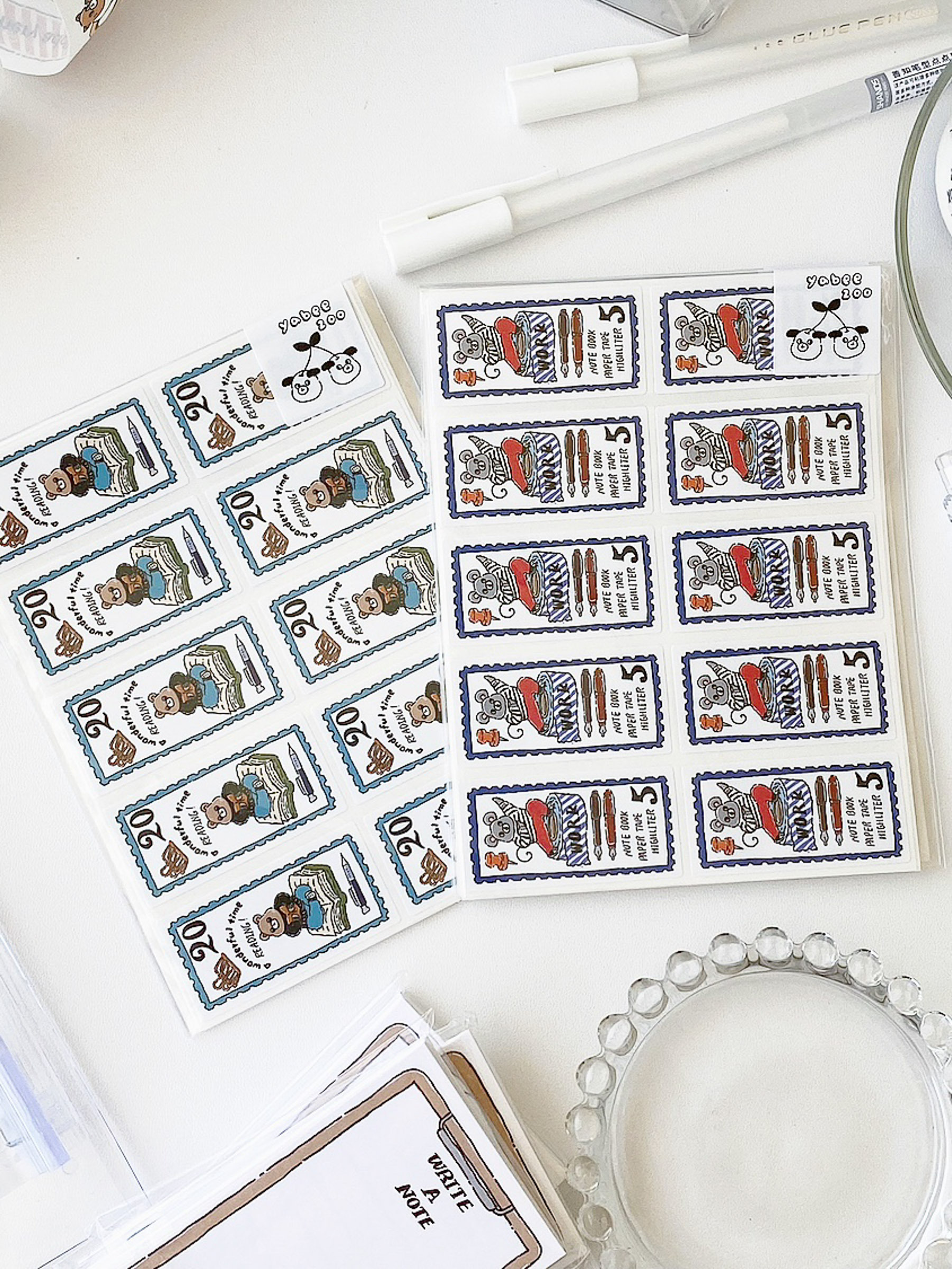 Yabee 開心動物園 方形貼紙 / 封口貼 - 老鼠膠帶熊熊看書郵票