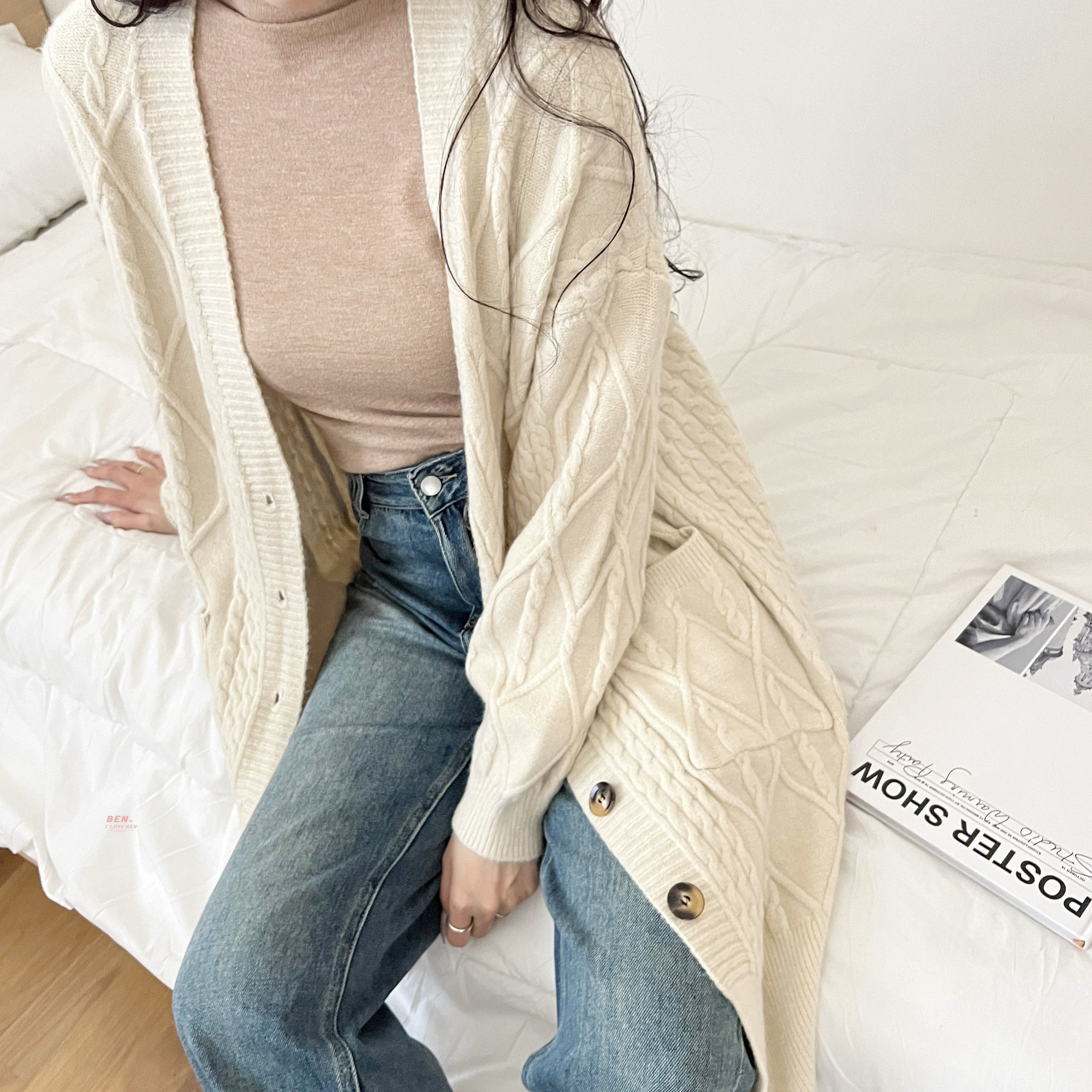 保暖麻花針織長版罩衫 外套 BENBEN《EL-876》