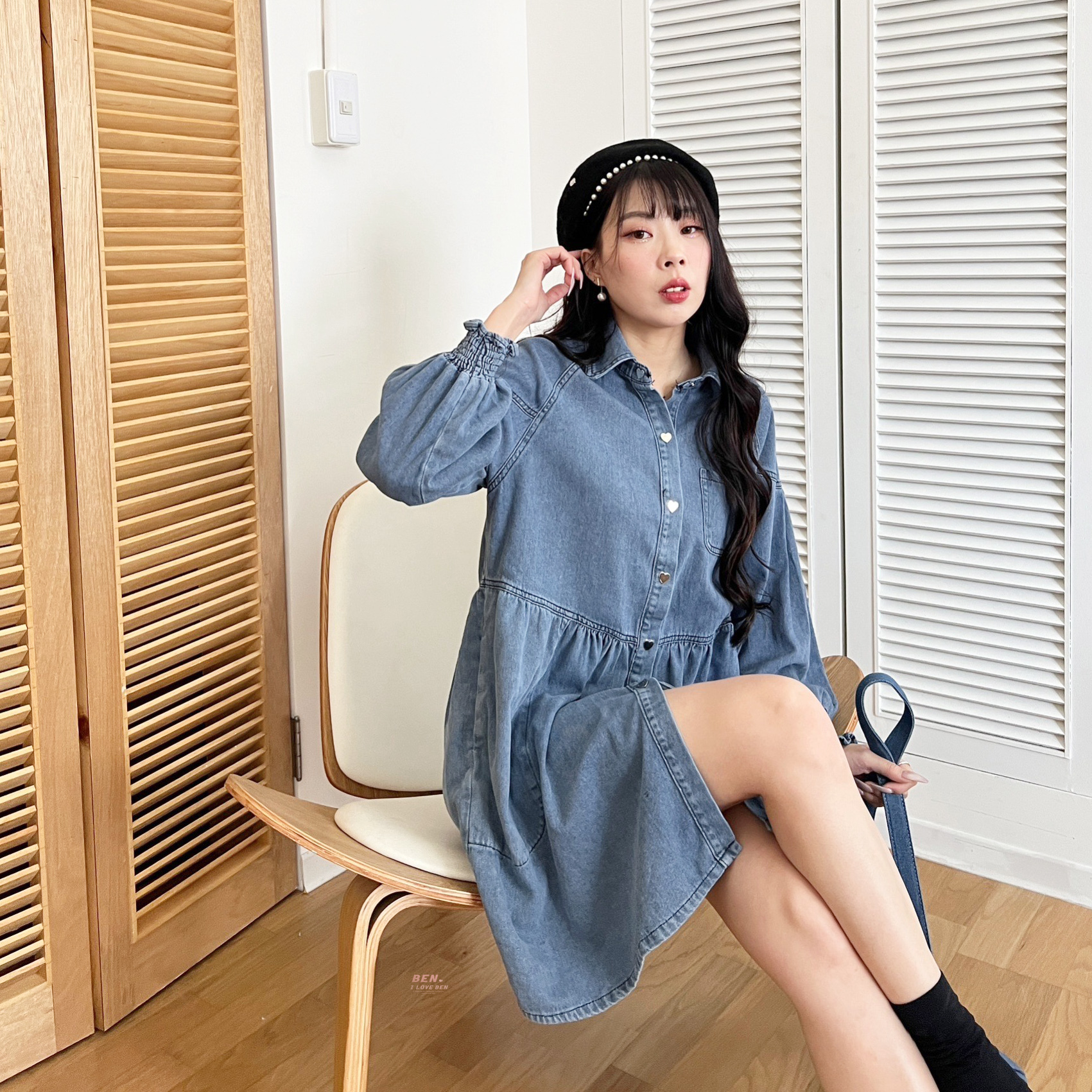 一眼就愛上 甜美系 牛仔短洋裝 洋裝 BENBEN《EL-5085》