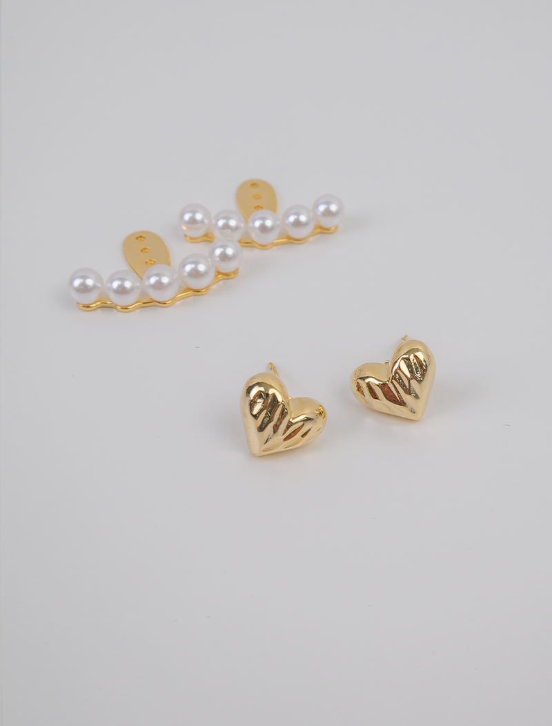 巴黎戀人 愛心珍珠前後扣耳環(可拆戴) - MING MING