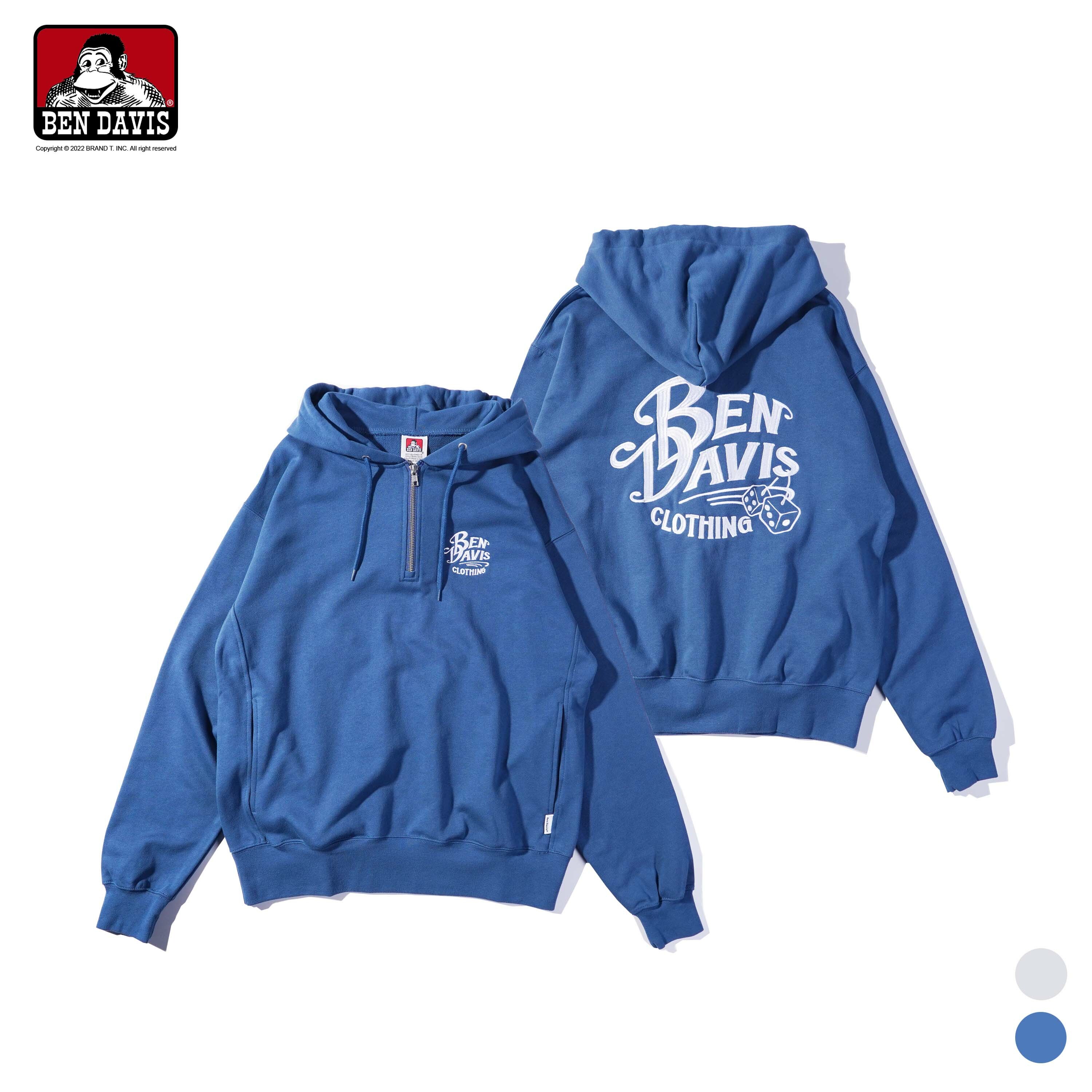 【BEN DAVIS】CLASSIC LOGO HALF ZIP HOODIE 刺繡 骰子 半門襟 帽T 2色