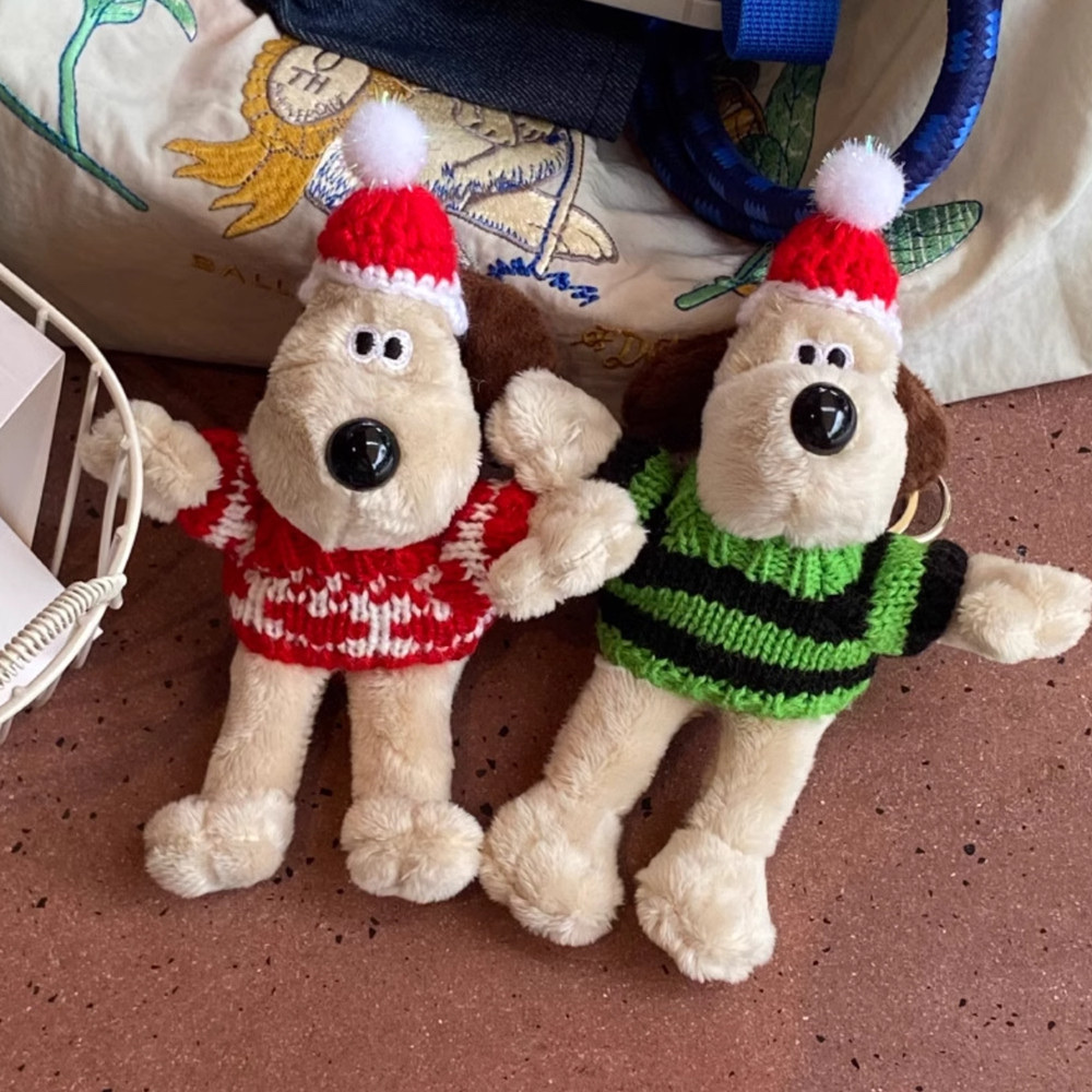 Christmas Striped Knit Gromit Doll Keyring 聖誕綠間條掌門狗 鎖匙扣