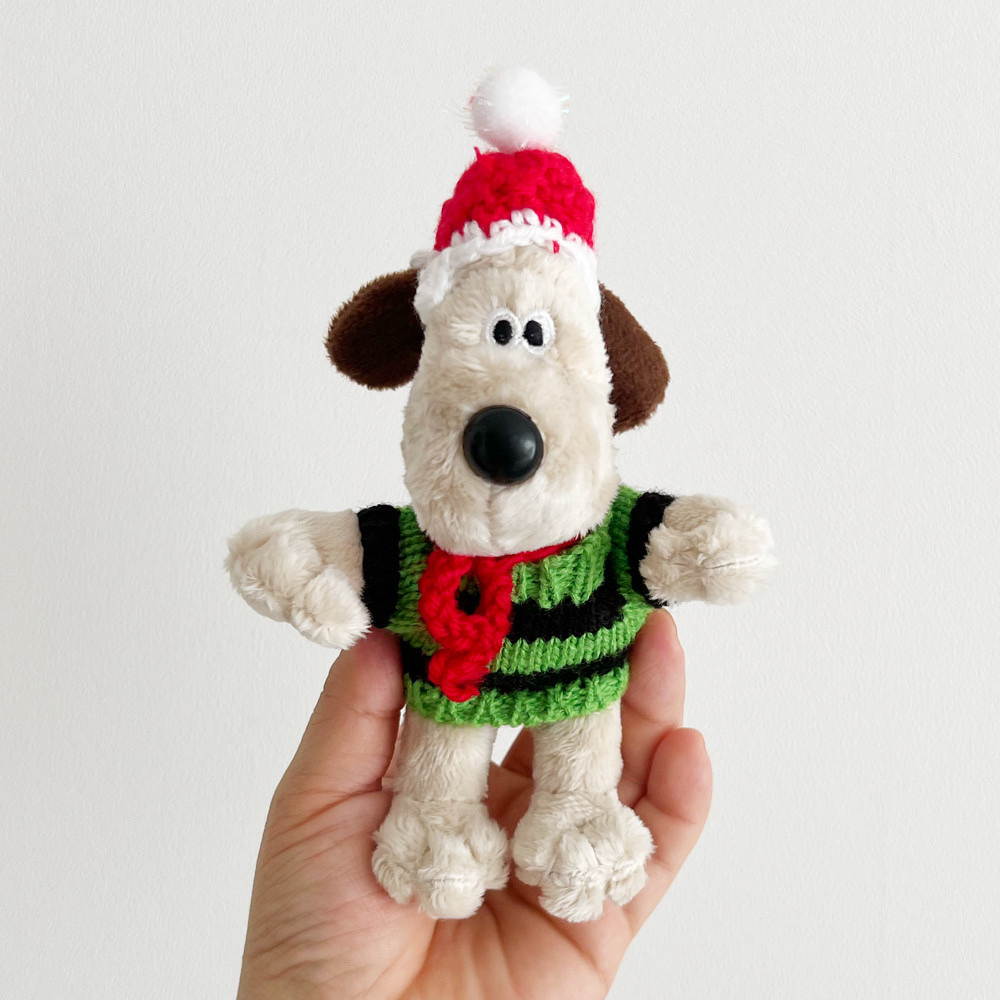 Christmas Striped Knit Gromit Doll Keyring 聖誕綠間條掌門狗 鎖匙扣