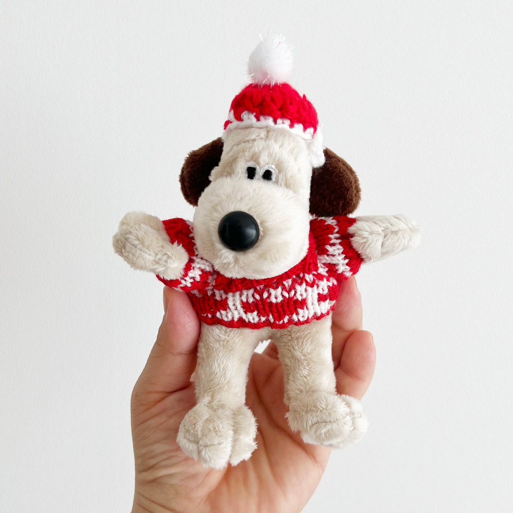 Christmas Red Knit Gromit Doll Keyring 聖誕紅毛衣掌門狗 公仔鎖匙扣