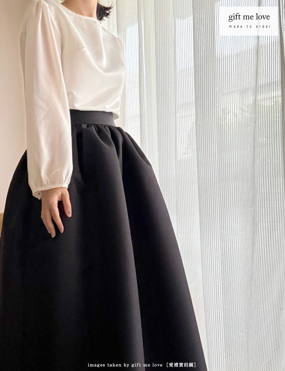 【上衣】優雅白 經典百搭 微透雪紡長袖 圓領錦緞上衣（TP54）gift me love 愛禮 訂製時裝店