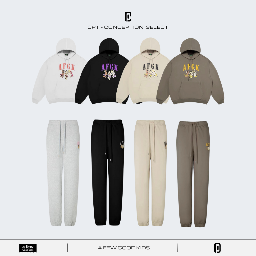 AFGK 天使回歸 重磅純棉 美式落肩寬鬆 帽踢 / 衛褲 套裝