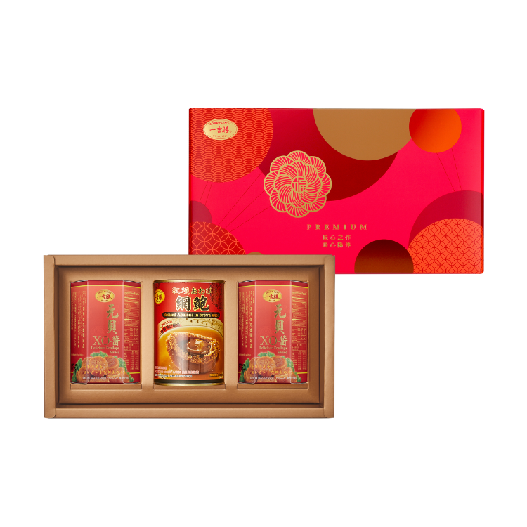 【一吉膳】圓悅暖心禮盒-紅燒網鮑420g+元貝XO醬260g*2入｜安心食品．送禮第一選擇