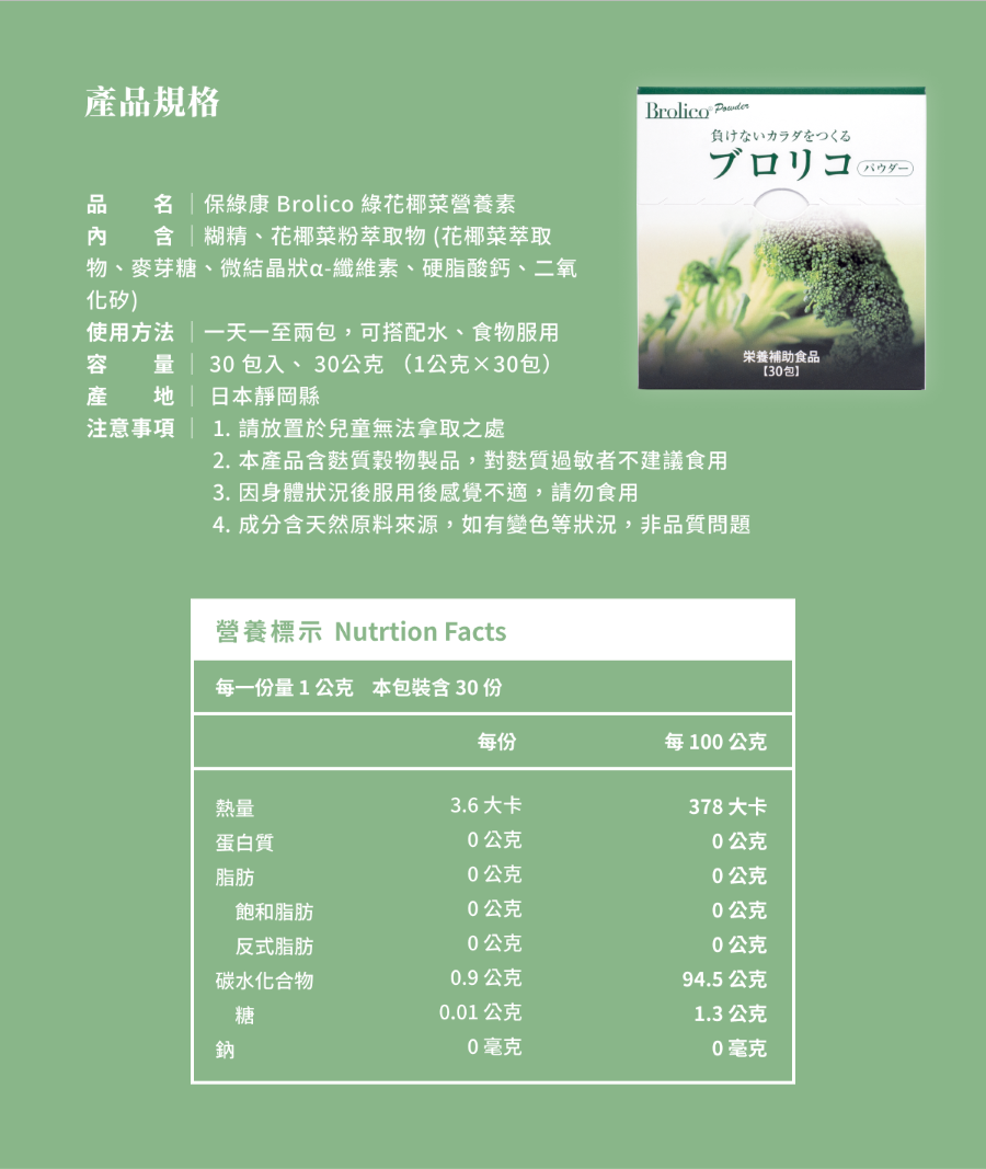 保綠康 Brolico 綠花椰菜多醣體 試用體驗套組