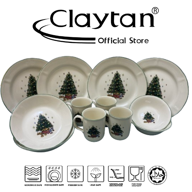 CLAYTAN 12 PCS DINNER SET (4 PAX) Lead-Safe Ceramic Tableware Microwave ...
