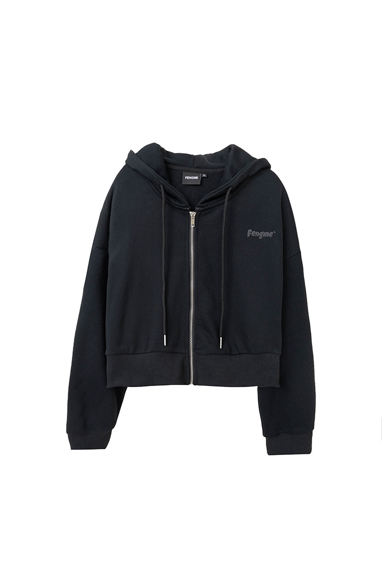 FENGME x 紀卜心 發泡心心短版連帽外套 - 黑