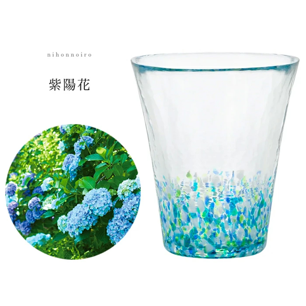 日本津輕琉璃 風景系列 紫陽花 手作平底杯 | 酒蛙 Sakewa | 日本酒專門店