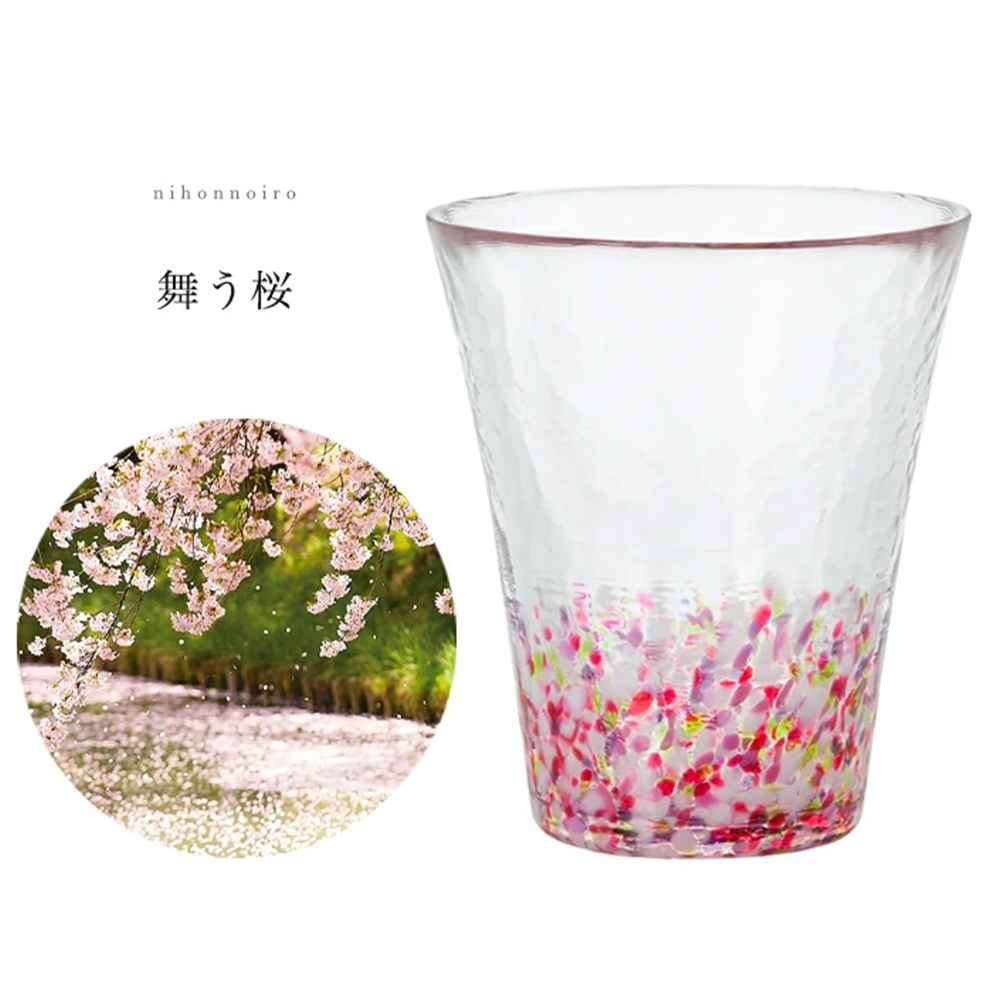 日本津輕琉璃 風景系列 櫻吹雪 手作平底杯 | 酒蛙 Sakewa | 日本酒專門店
