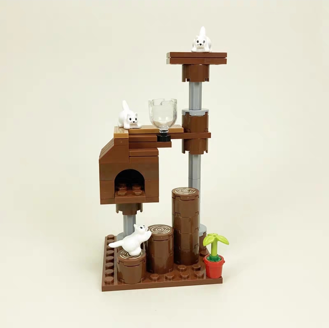 MOC Cat House with 3 cats Building Set Toys