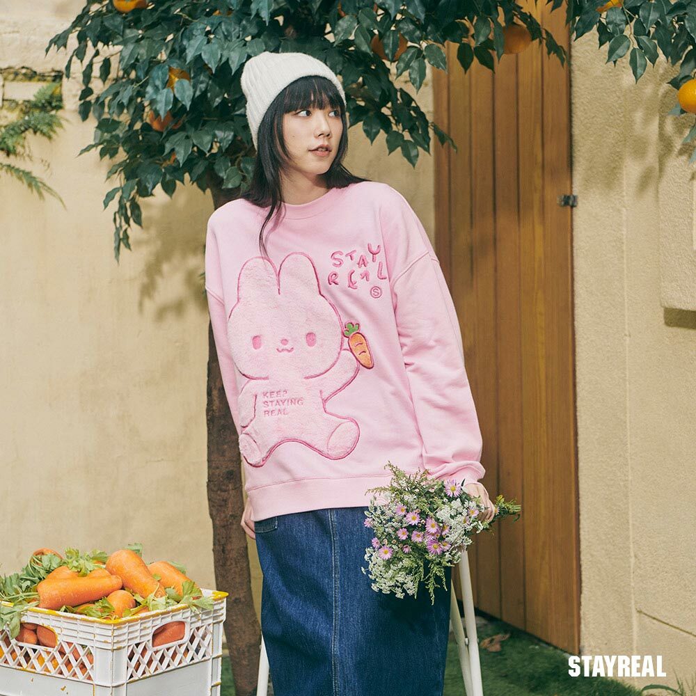 STAYREAL rabbit.Q絨毛兔兔厚棉T - 粉紅