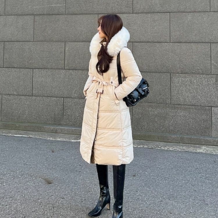 韓國連線-皮草綁帶顯瘦長外套K292