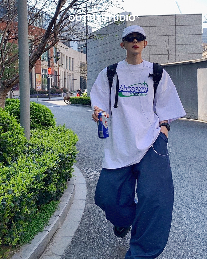 Aurocean 320克重磅藍綠撞色圖樣短袖