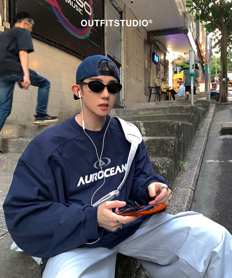 Aurocean 320克重磅藏青印花長袖