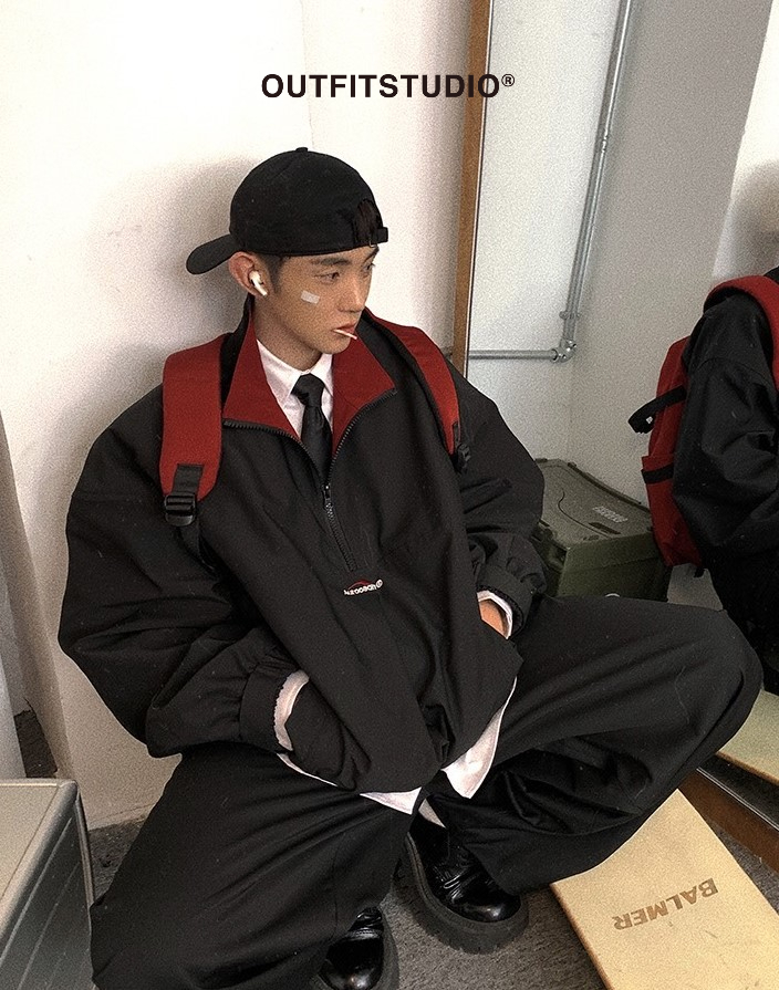 Aurocean 復古少年感vintage半拉鏈立領防風外套