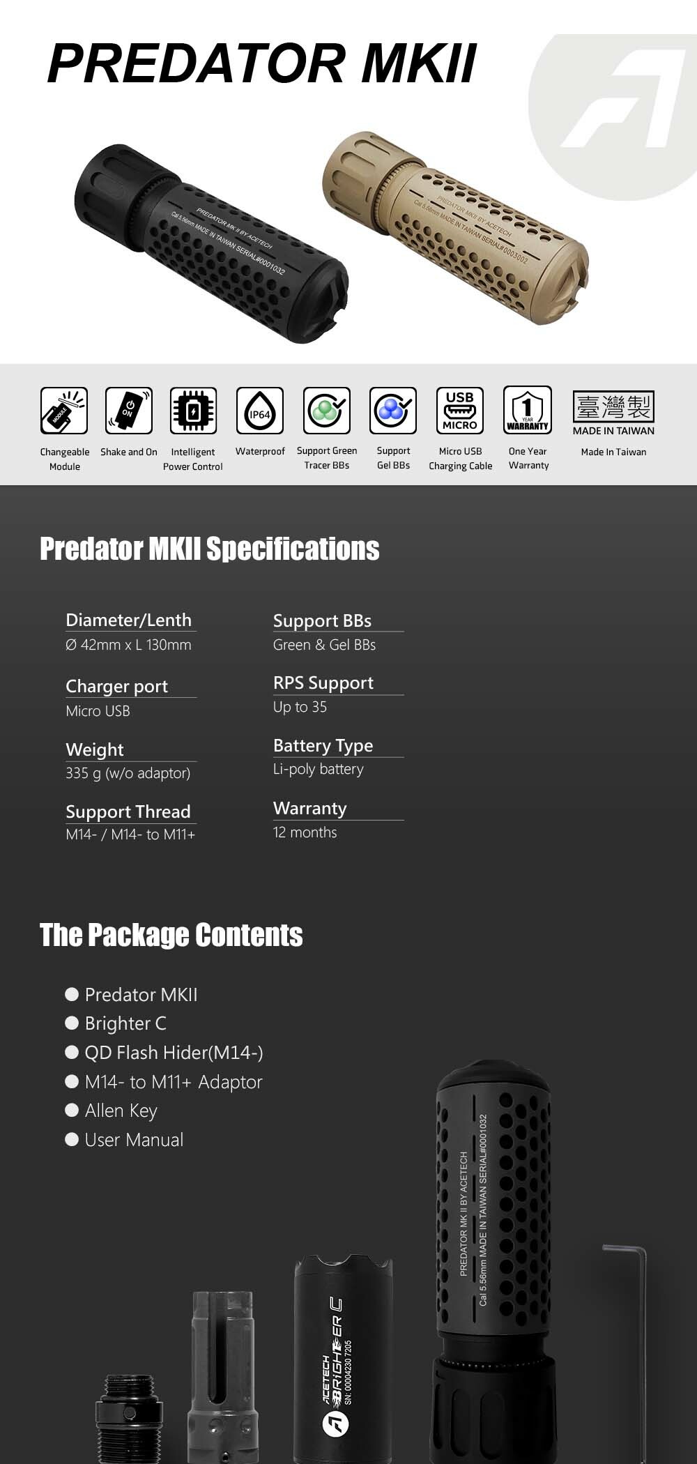 Acetech Predator MKII (Brighter C inside,M14 CCW)