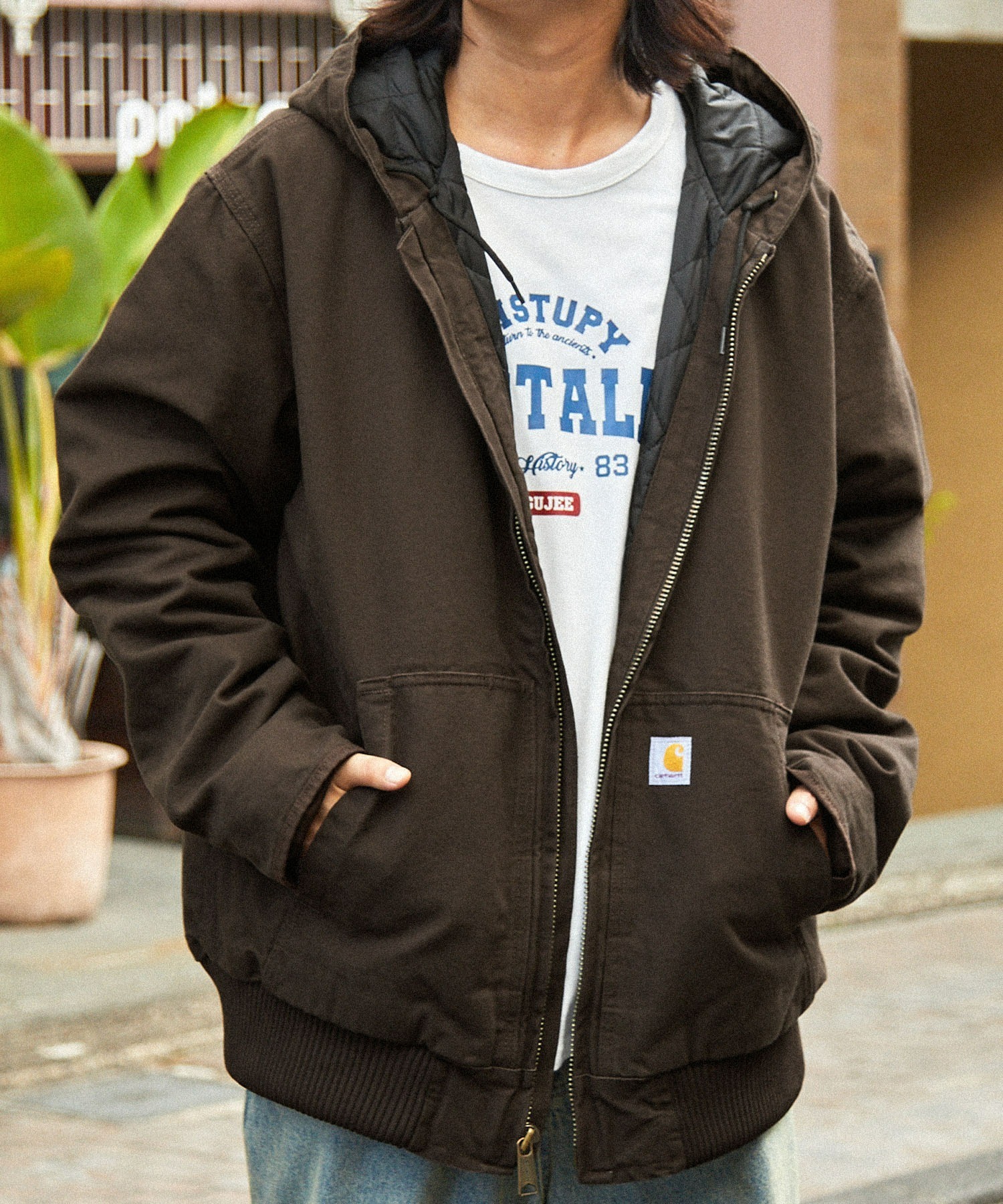 CARHARTT Quilted Flannel Lined Duck Active Jacket BROWN