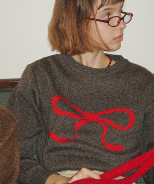 RONRON HEART RIBBON JACQUARD KNIT